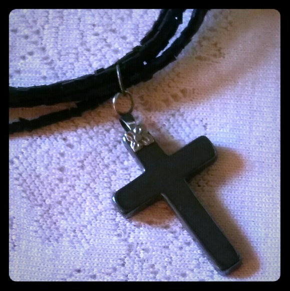 Jewelry | Vintage Hematite Cross Bugle Bead Necklace | Poshmark